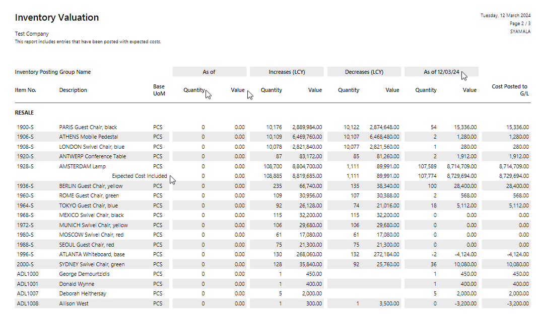 Reconcile inventory balances